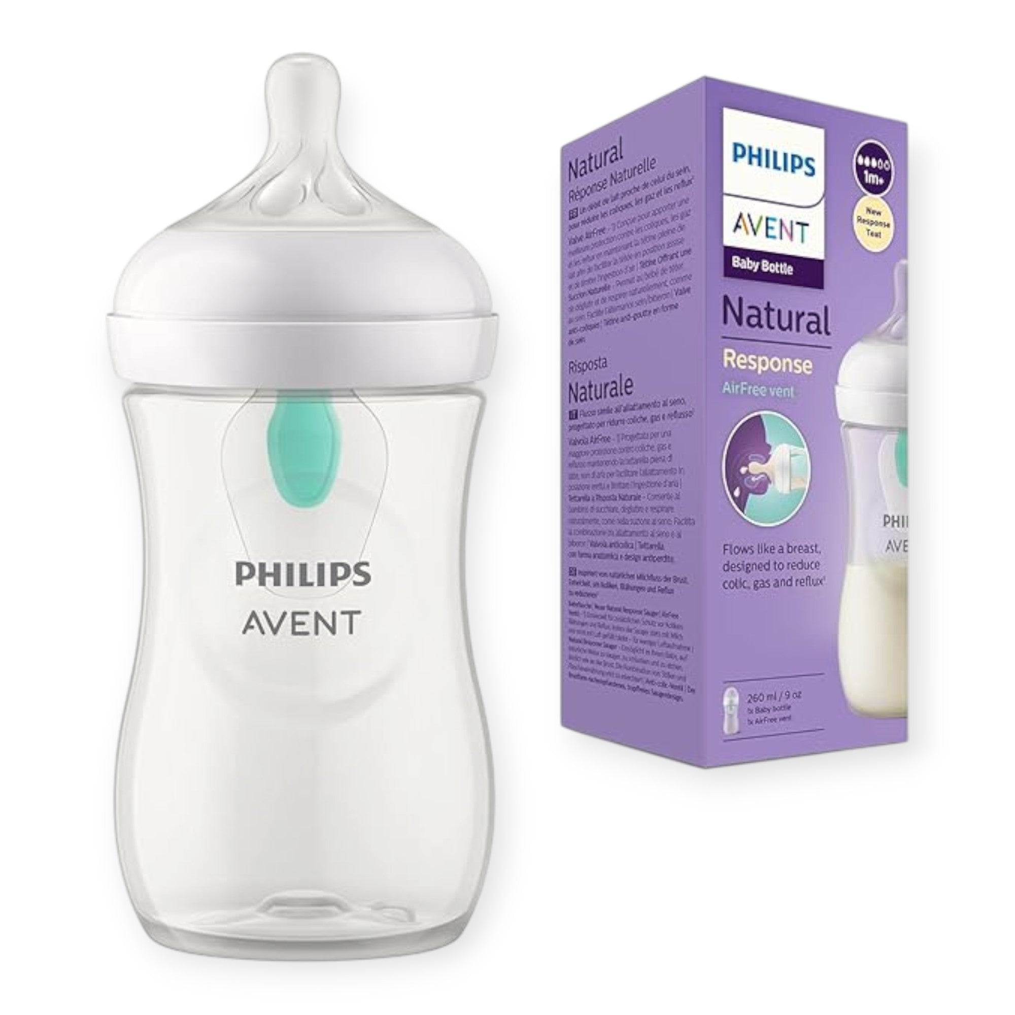 Philips Avent Baby Bottle AirFree Vent Natural Response 1m+ 260ml ...