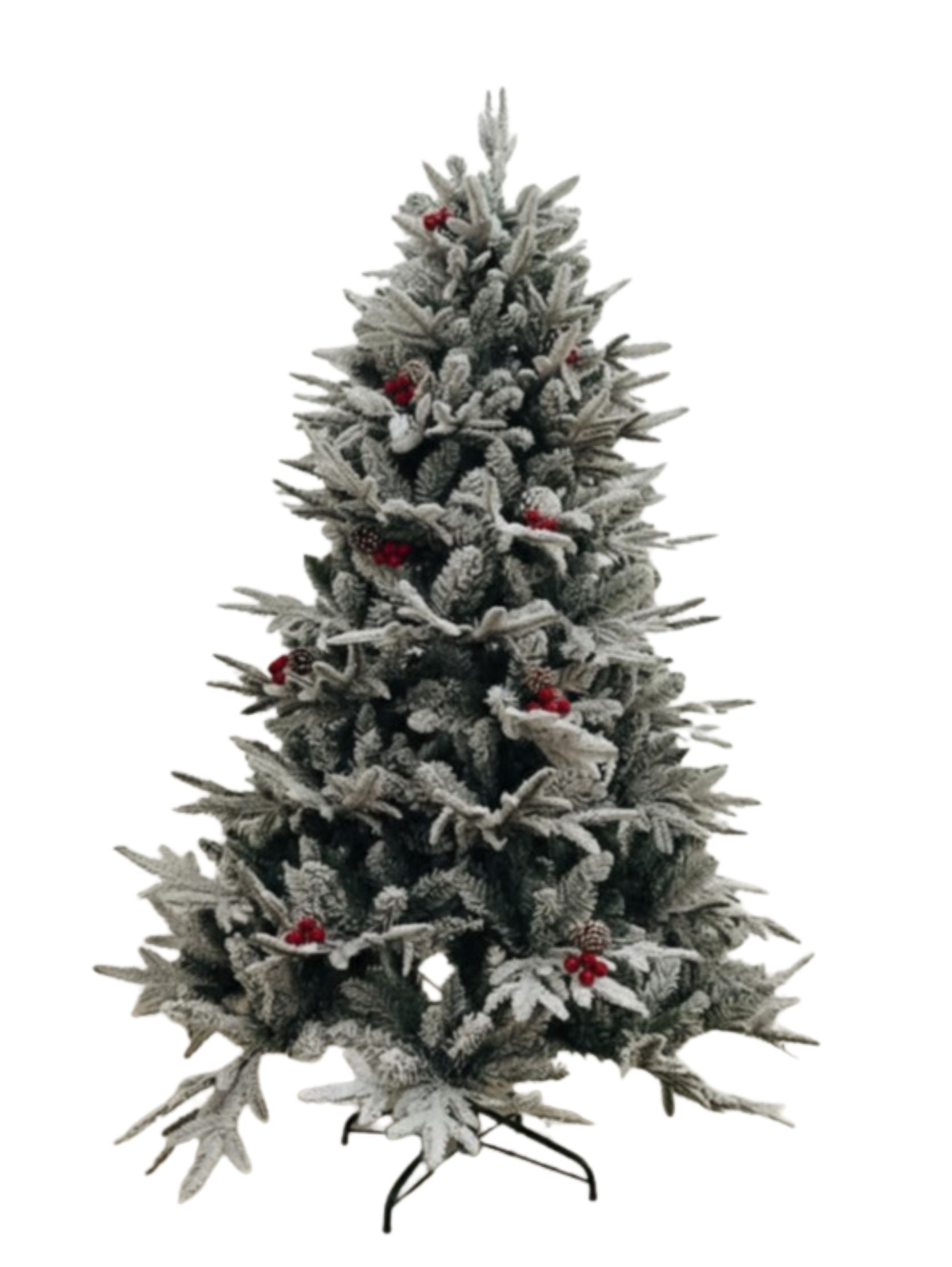 SWEN 6 Feet NIVA Christmas Tree with Red Cherries Pine Cones and Frost ...